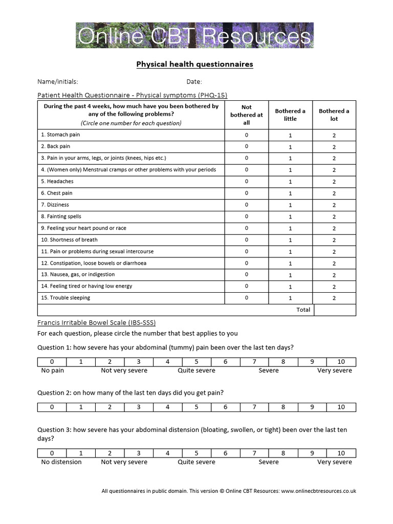Physical Health Questionnaires | PDF | Pain | Irritable Bowel Syndrome