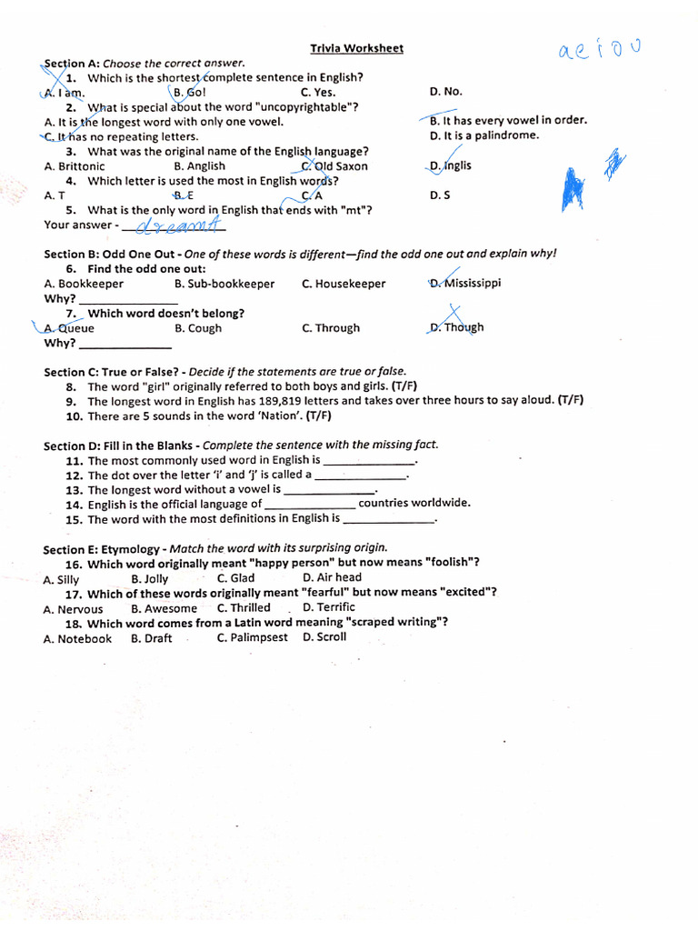 Trivia Worksheet | PDF