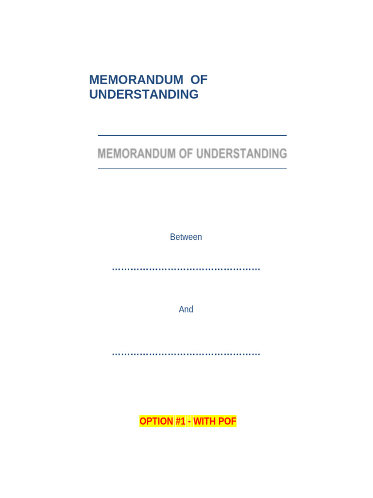 MOU (Draft) - OPTION With POF | PDF | Banks | Business