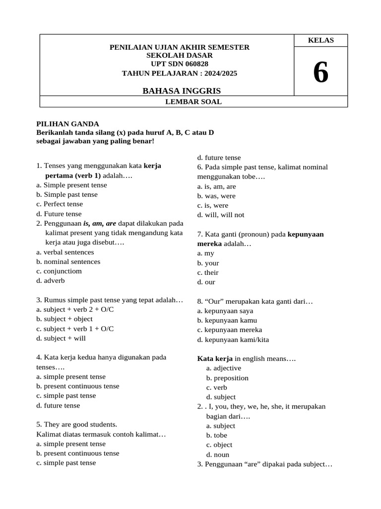 Ujian Tertulis Kelas 6 | PDF
