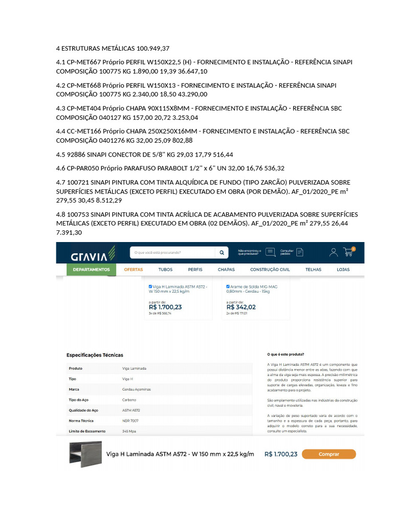 ESTRUTURAS METÁLICAS para Elevador | PDF