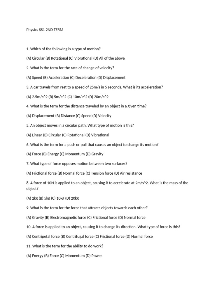 Physics SS1 2ND-WPS Office | PDF | Force | Electric Field