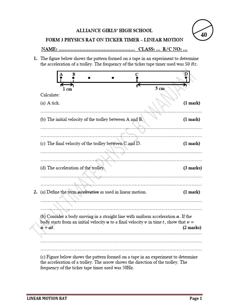F3 Rat 2 On Ticker Timer - Linear Motion 2022 | PDF | Acceleration ...
