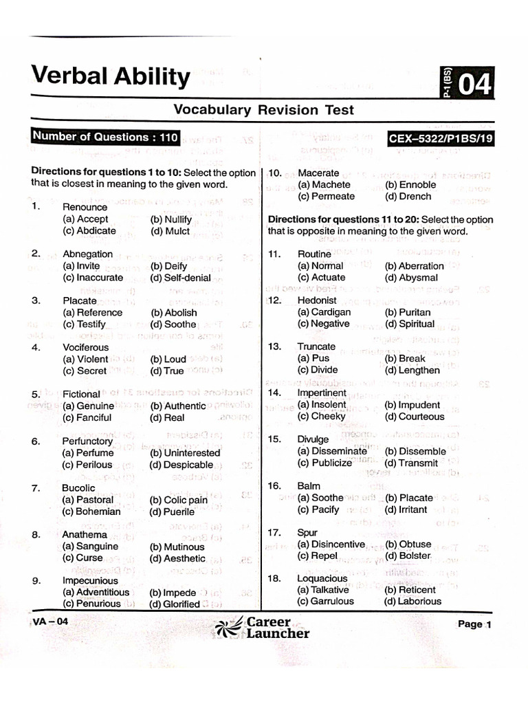 Verbal Ability Bs 04 | PDF