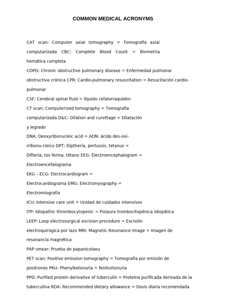 Acrónimos Médicos Comunes y Significados | PDF