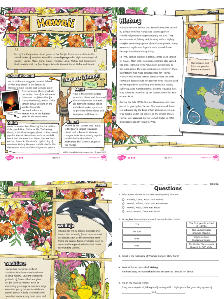 Hawaii - Reading Comprehension | PDF | Hawaii (Island) | Oahu