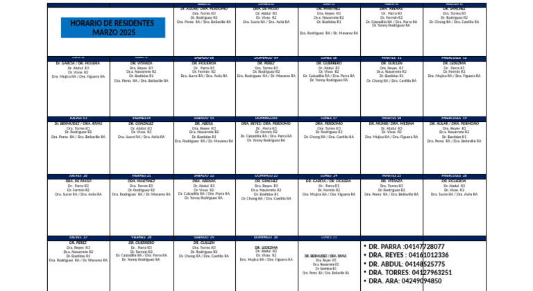 Horario de Residentes Marzo 2025 | PDF