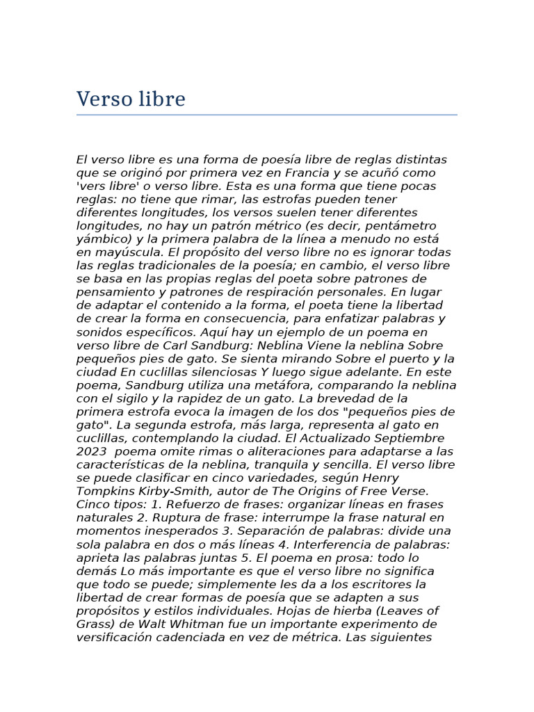 Introducción al verso libre en poesía | PDF | Poesía | Poética