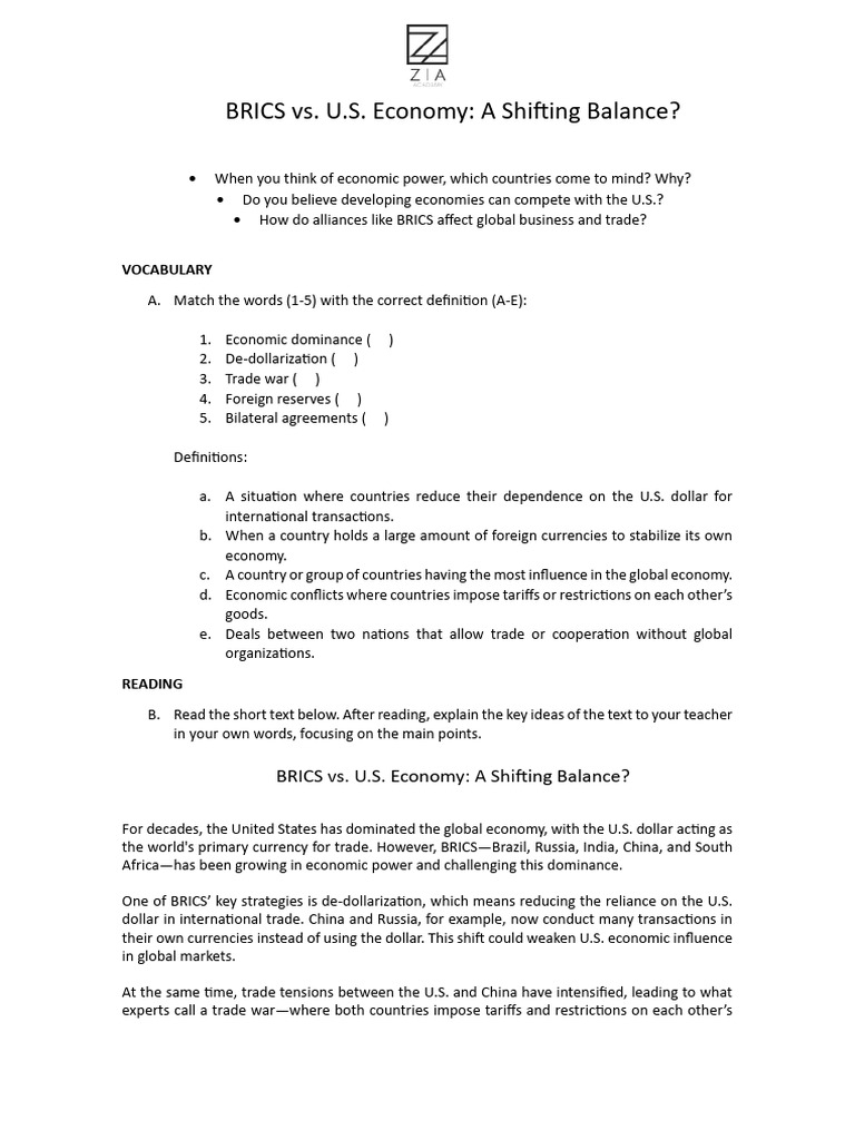 BRICS vs. U.S. Economy - A Shifting Balance | PDF | Trade | Economies