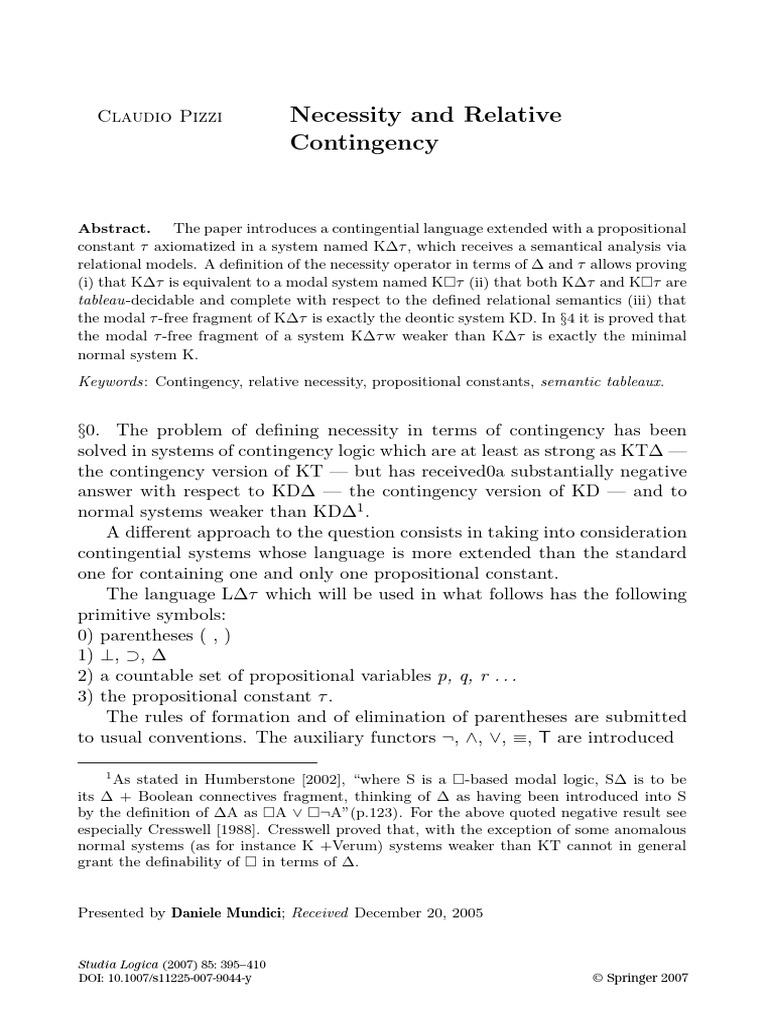 Pizzi Necess ETRelative Conting | PDF | Theorem | Modal Logic