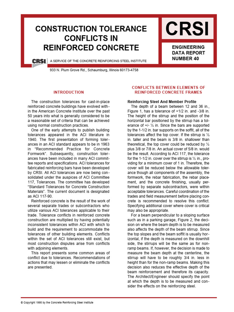 Tolerance Conflicts in Reinf Concrete - EDR - 40 | PDF | Beam (Structure) | Concrete