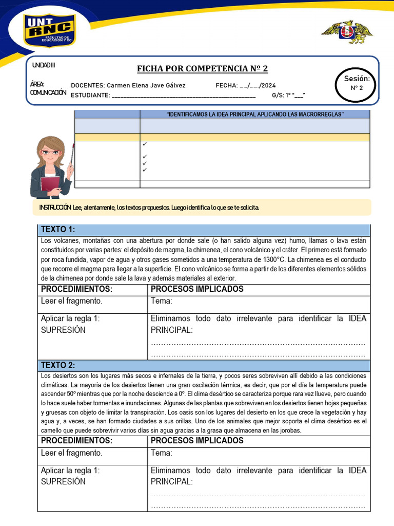 Sesión 2 COM Ficha Comp 1º | PDF | Desierto | Volcán
