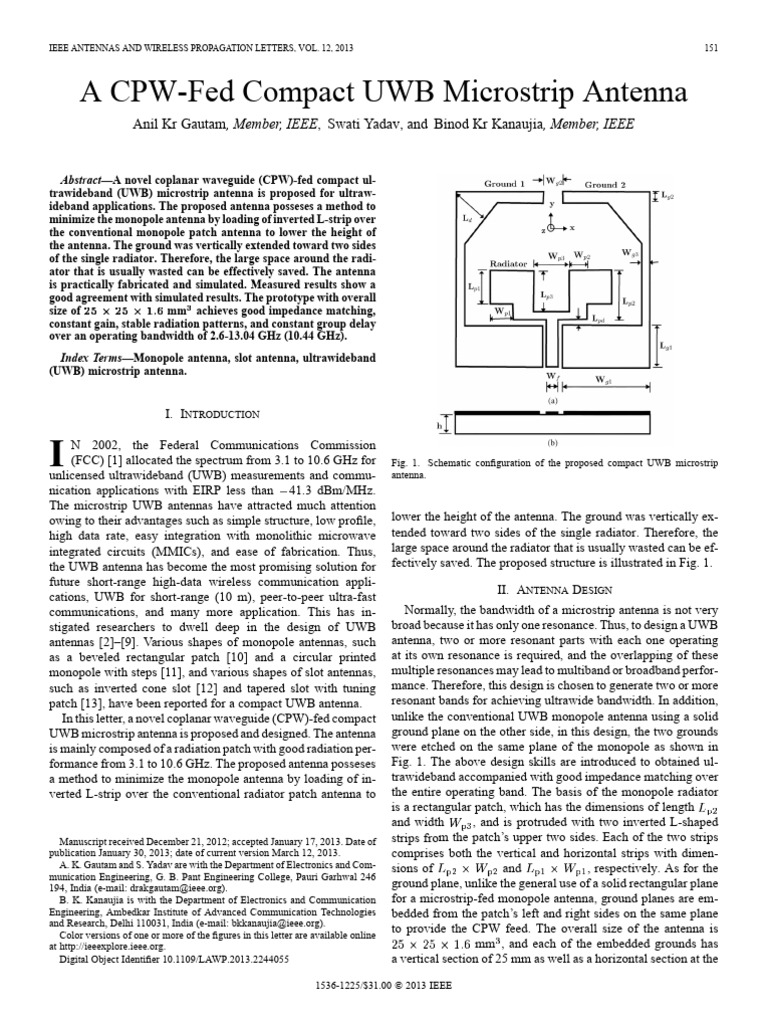 A CPW-Fed Compact UWB Microstrip Antenna | PDF | Antenna (Radio) | Ultra Wideband