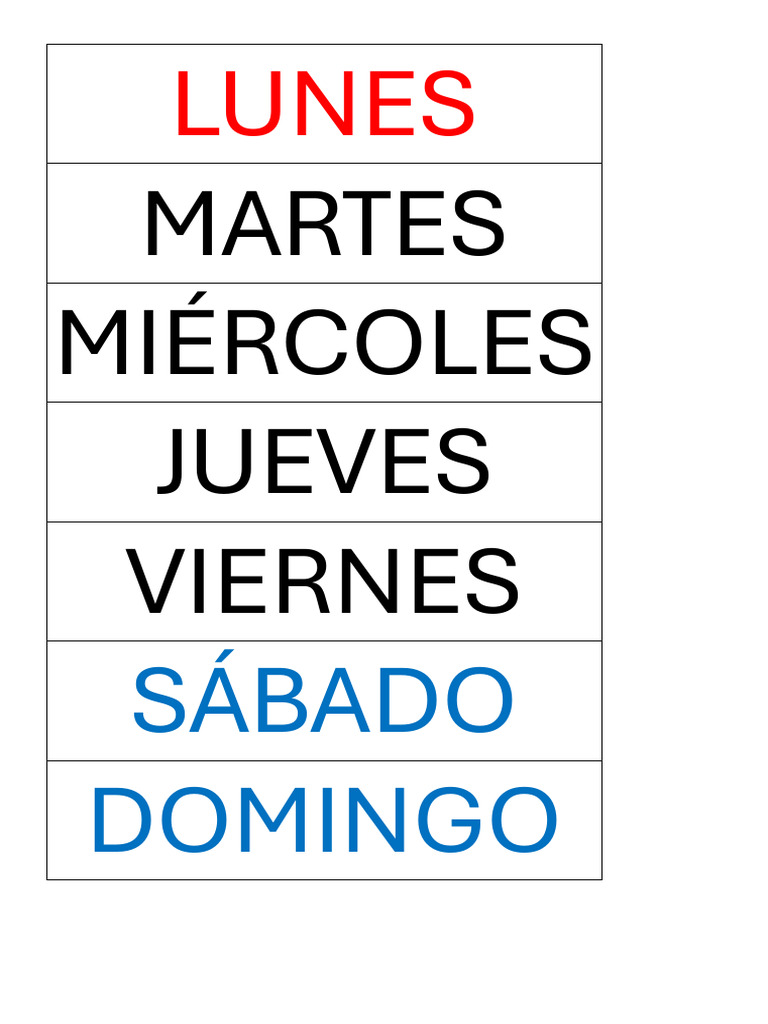 Días de La Semana y Nombres Profes | PDF