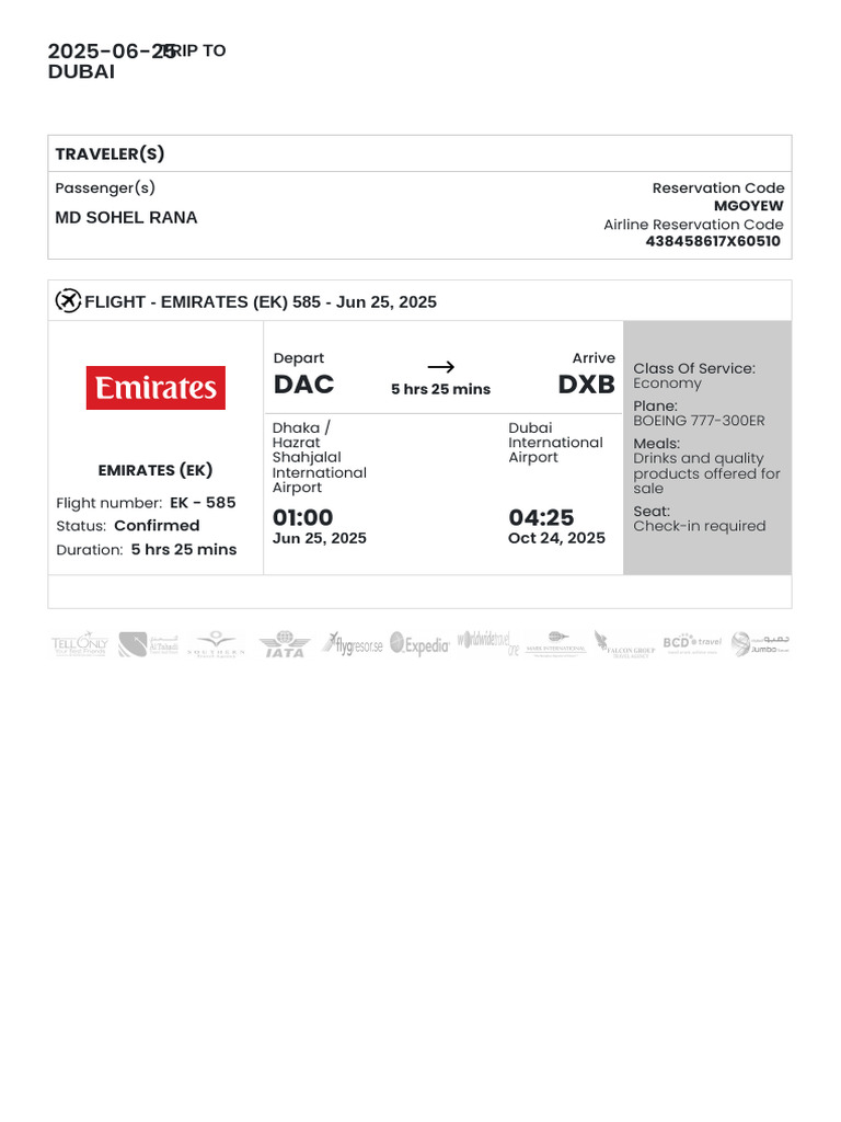 Emirates Flight EK 585 Details | PDF