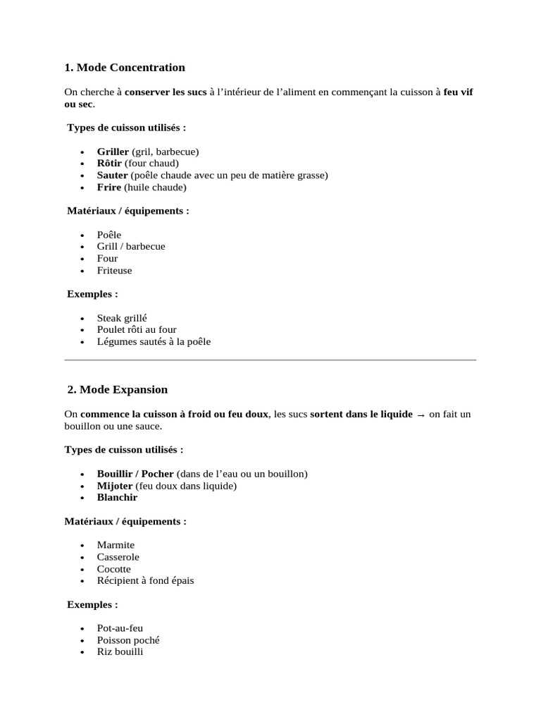 Types de Cuisson en Cuisine | PDF | Cocotte | Friture