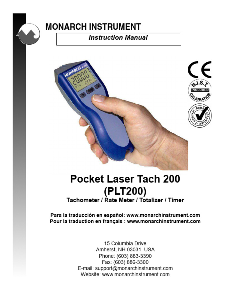 Instrukcja Obsługi Pocket Laser Tach 200 Tachometr Przenośny MONARCH ...