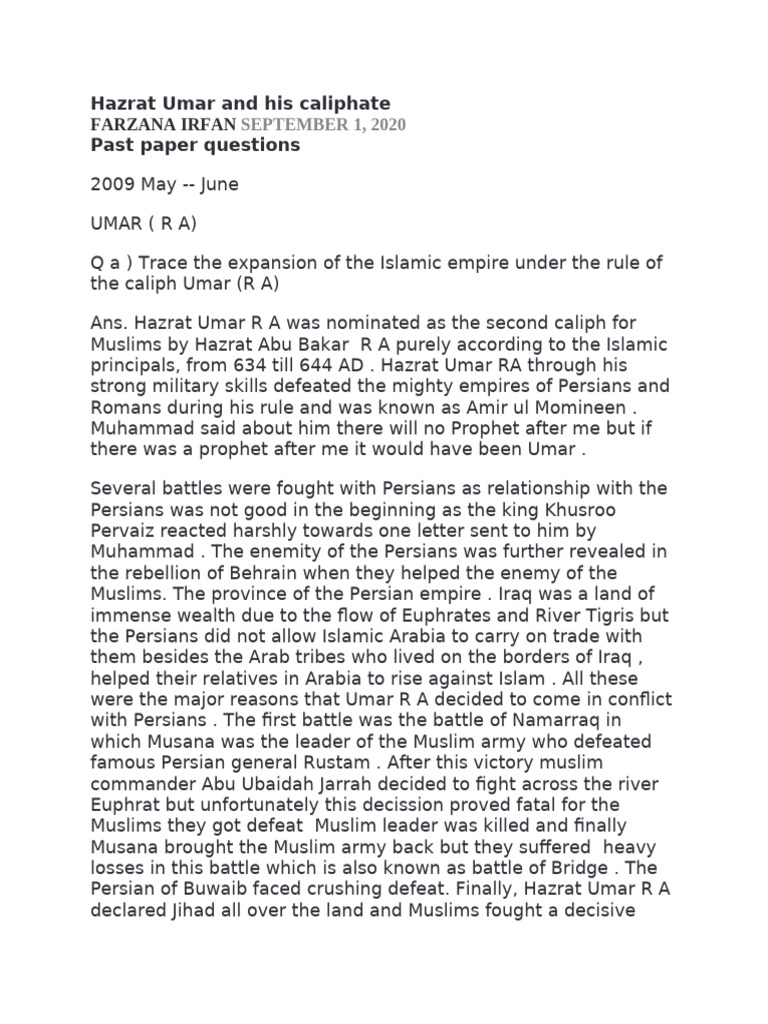 Hazrat Umar and Hazrat Usman by Farzana Irfan | PDF | Umar | Caliphate