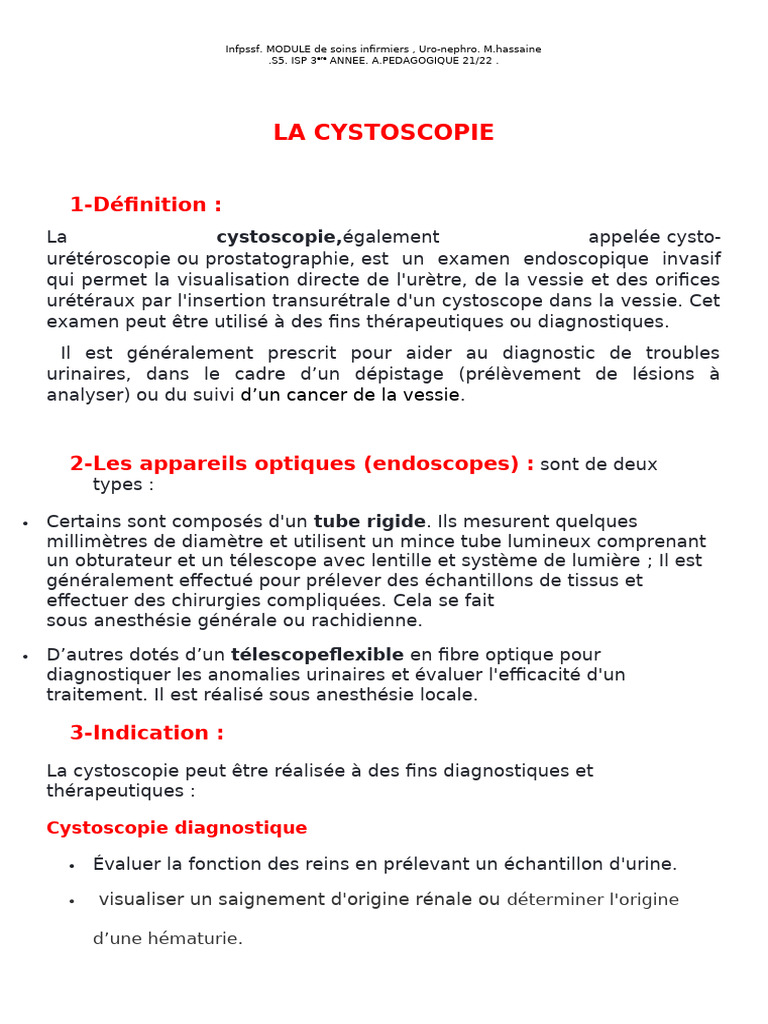 Cystoscopie : Indications et Procédure | PDF | Infection urinaire ...