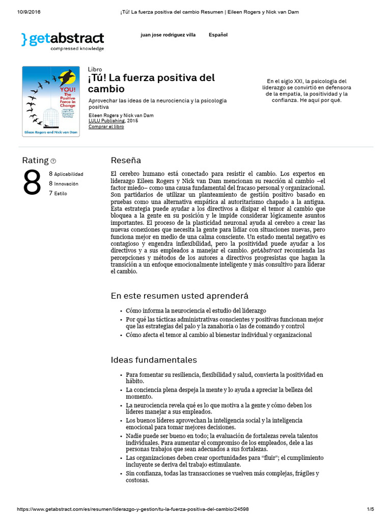 ¡Tú! La fuerza positiva del cambio Resumen _ Eileen Rogers y Nick van ...