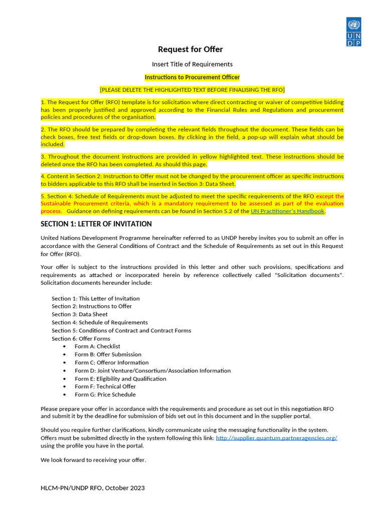 UNDP Request for Offer Guidelines | PDF | Offer And Acceptance | Guarantee
