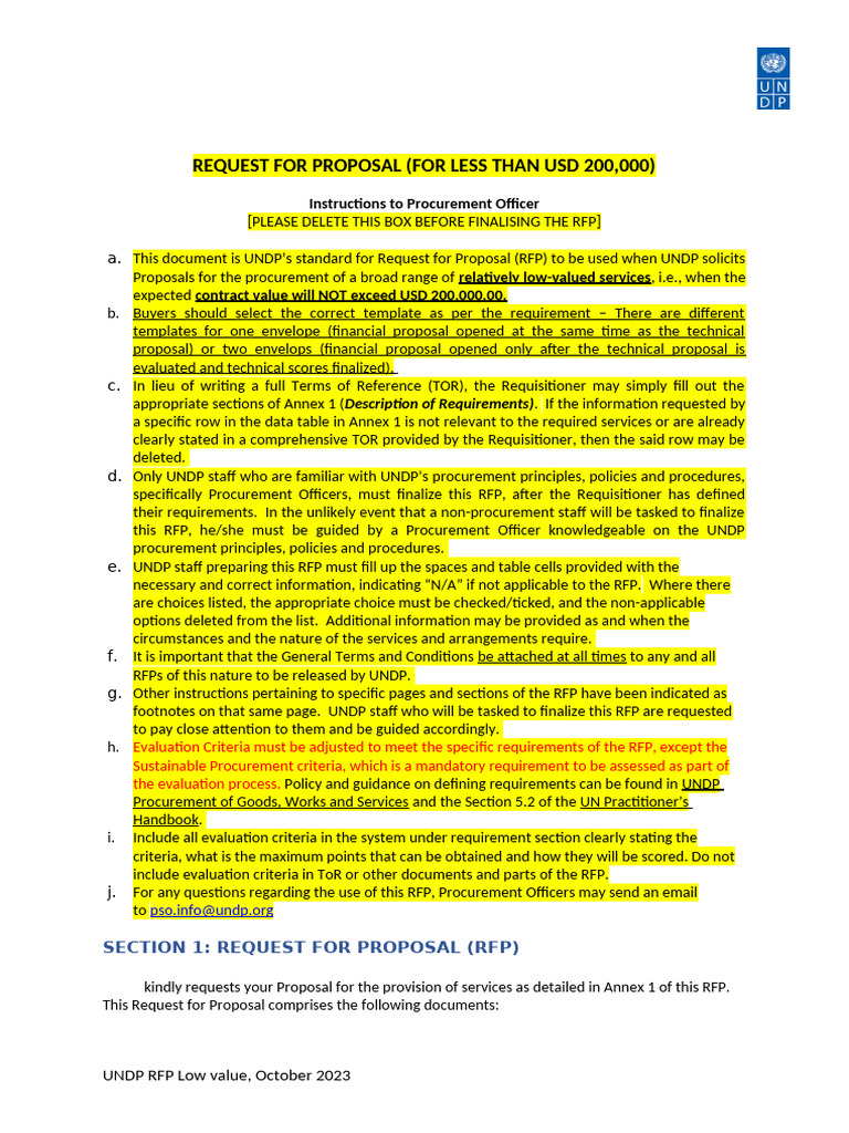 UNDP Low-Value RFP Guidelines | PDF | Joint Venture | Request For Proposal