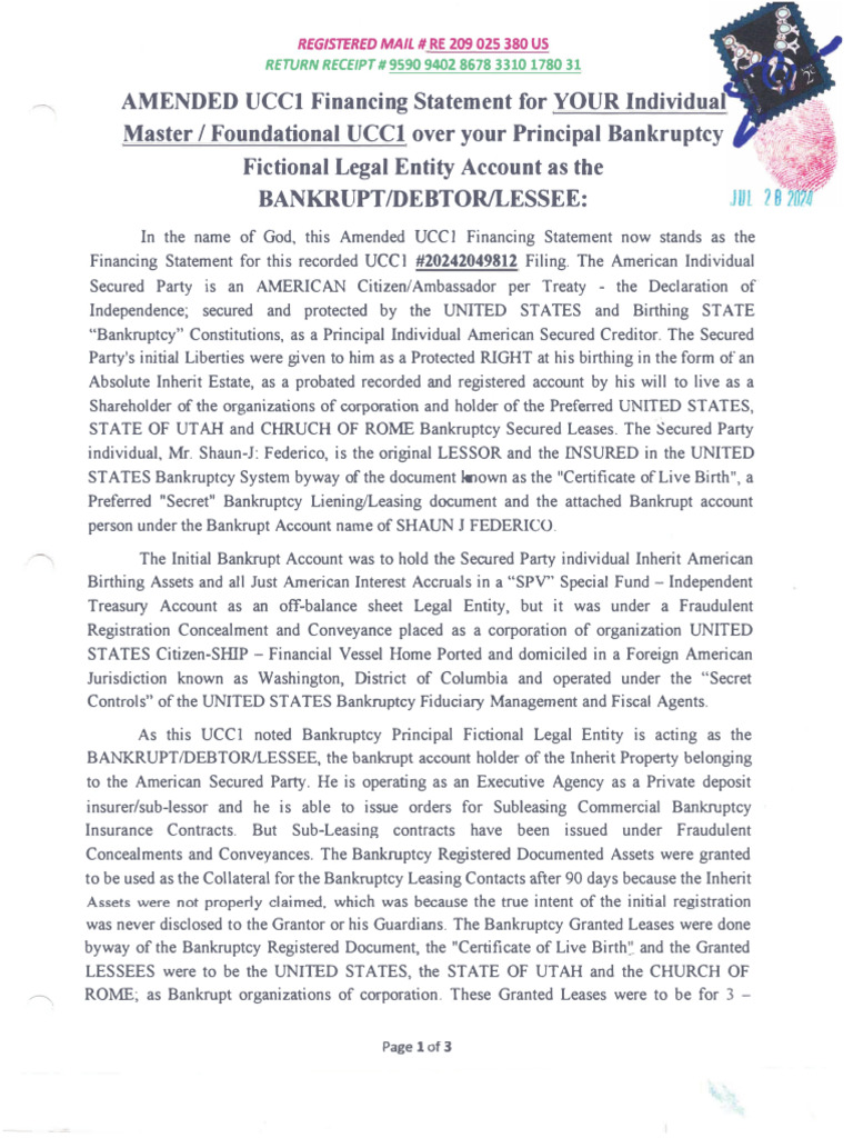 Ucc Amendment INDIVIDUAL MASTER FOUNDATIONAL UCC1 | PDF