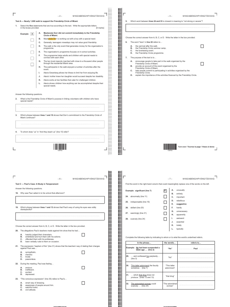 English B Paper 1 Question Booklet HL 5to | PDF