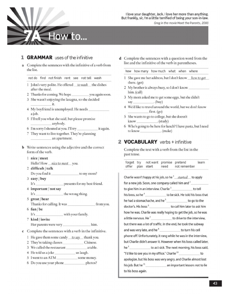 To+inf EF WB A2 | PDF