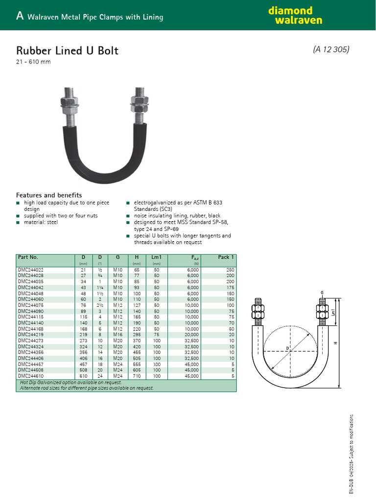 Rubber Lined U-Bolts Specifications | PDF | Mechanical Engineering ...