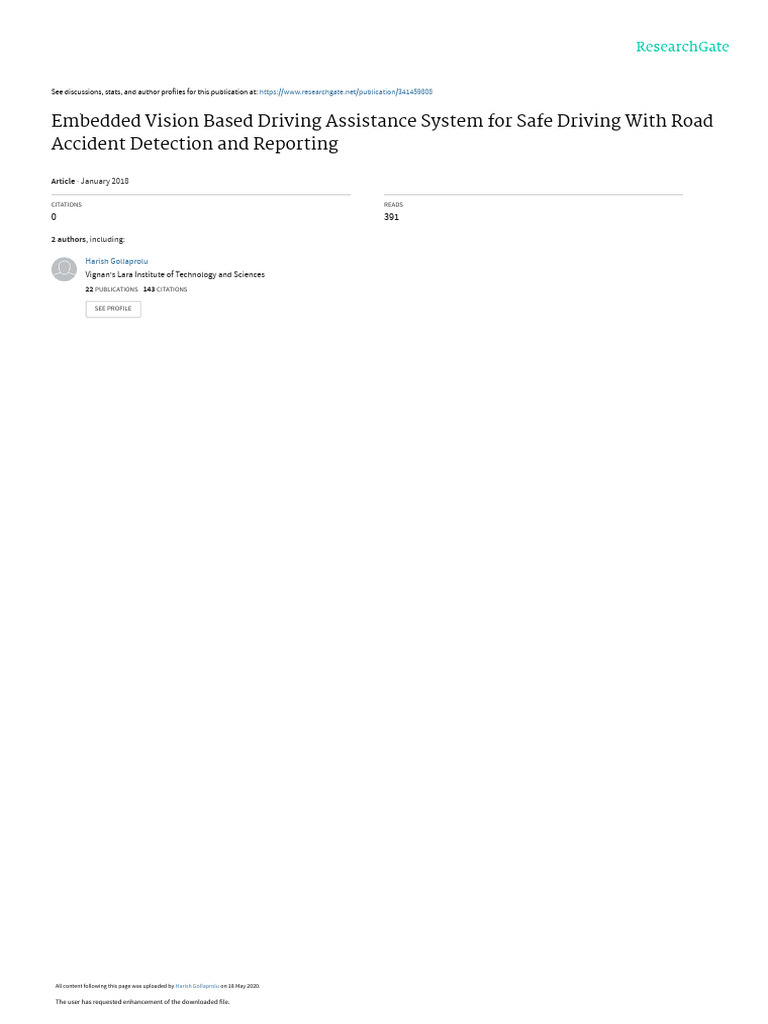 Embedded Vision Based Driving Assistance Systemfor Safe Driving With Road Accident Detectionand ...