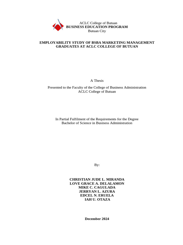 Employability of BSBA Graduates at ACLC | PDF | Survey Methodology ...
