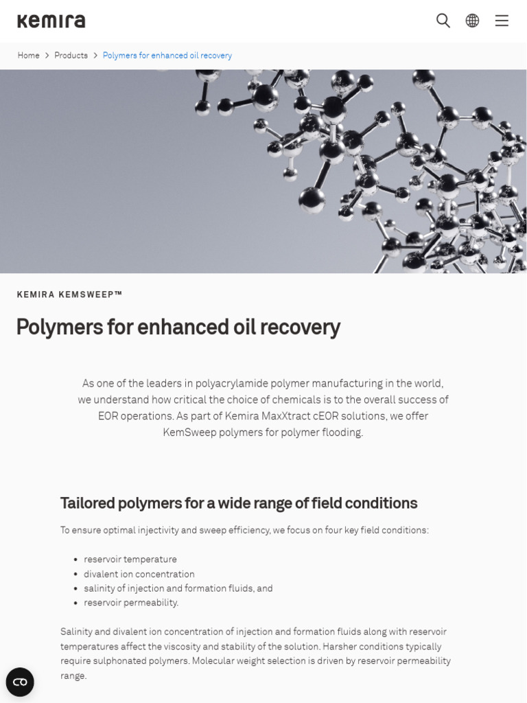 Polymers For Enhanced Oil Recovery - Kemira | PDF | Enhanced Oil ...