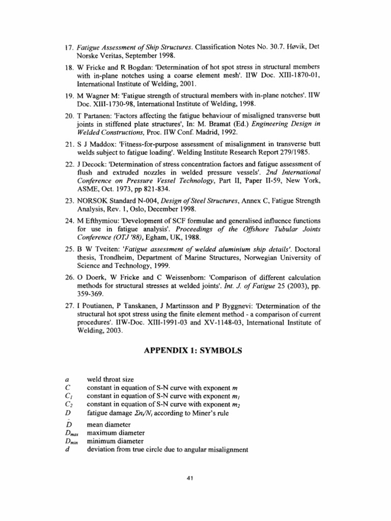Appendix 1 - Symbols - 2006 - Fatigue Analysis of Welded Components ...