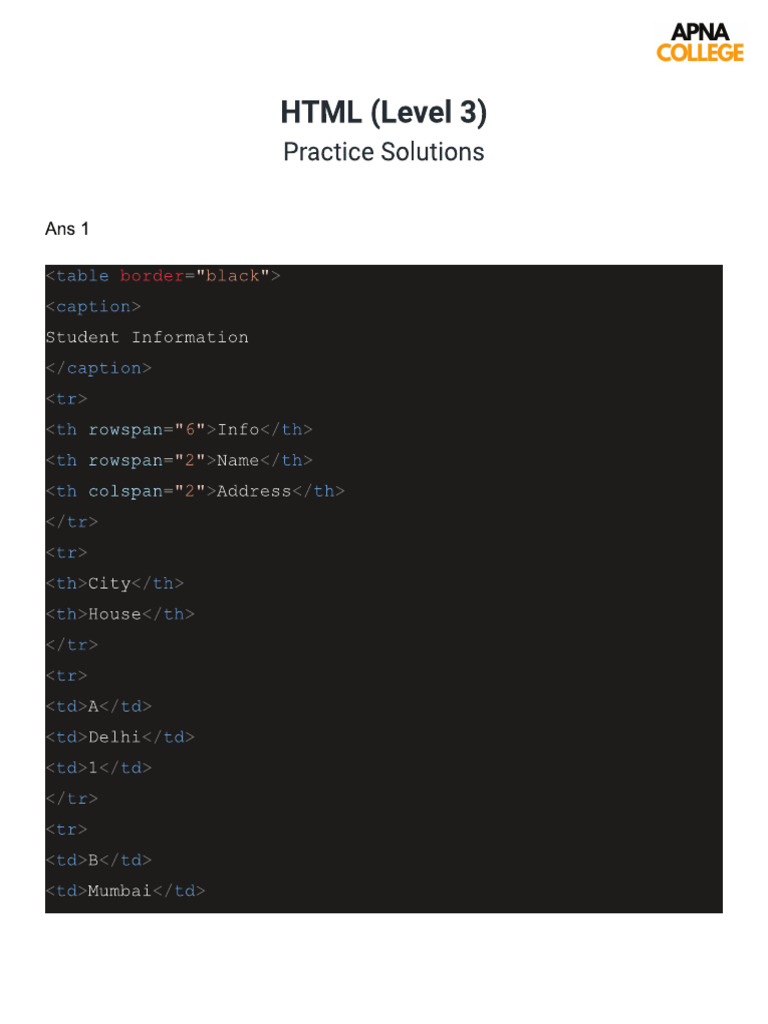 HTML Level 3 (Ans) | PDF