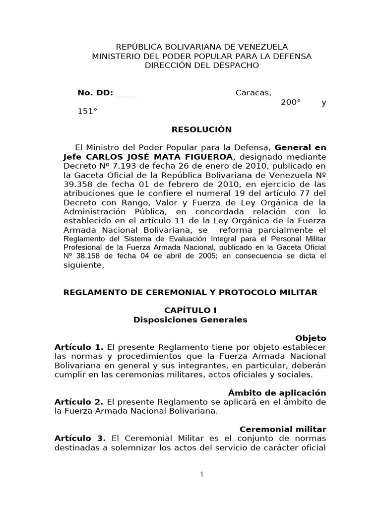 Reglamento de Ceremonial y Protocolo Militar de Venezuela | PDF | Oficial general | Bandera