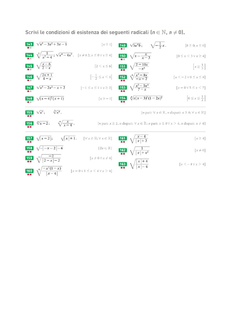 2024-12 Esercizi CONDIZIONE ESISTENZA RADICALI Prima Parte | PDF