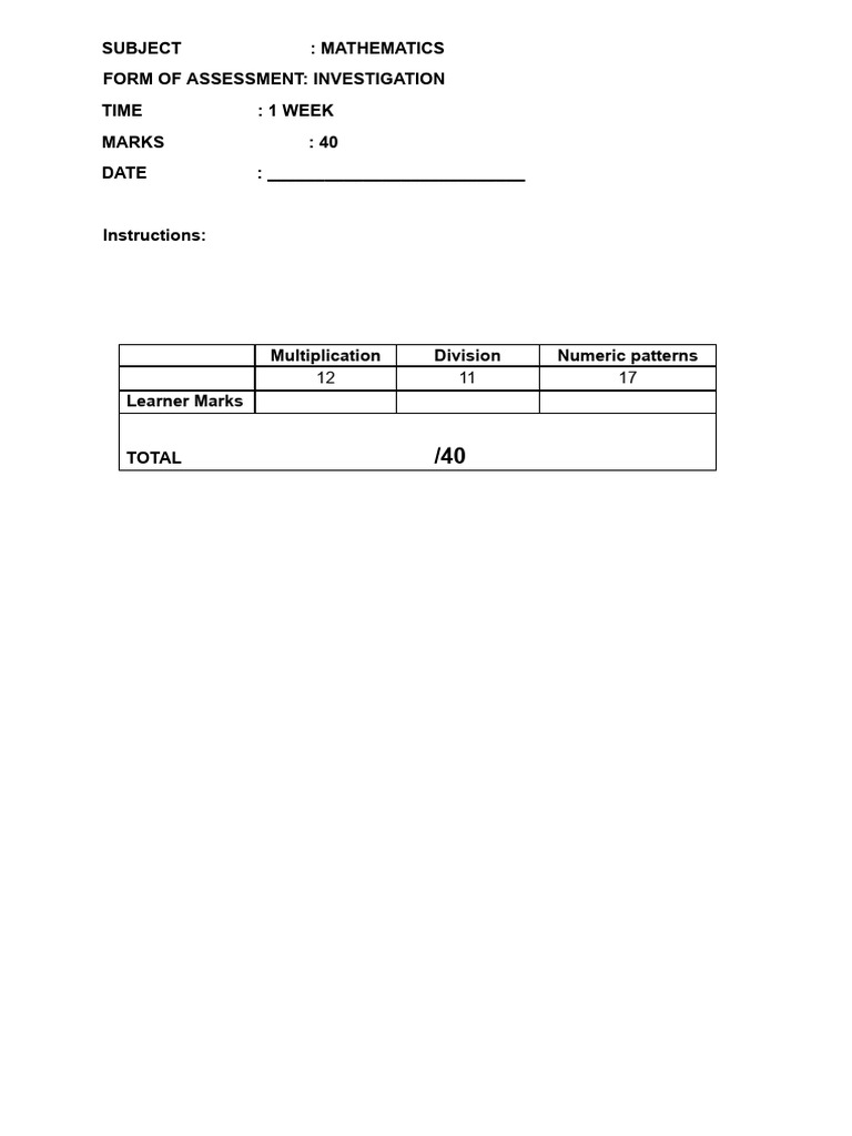 Grade 4 Maths Investigation Term 2 | PDF | Multiplication | Division ...