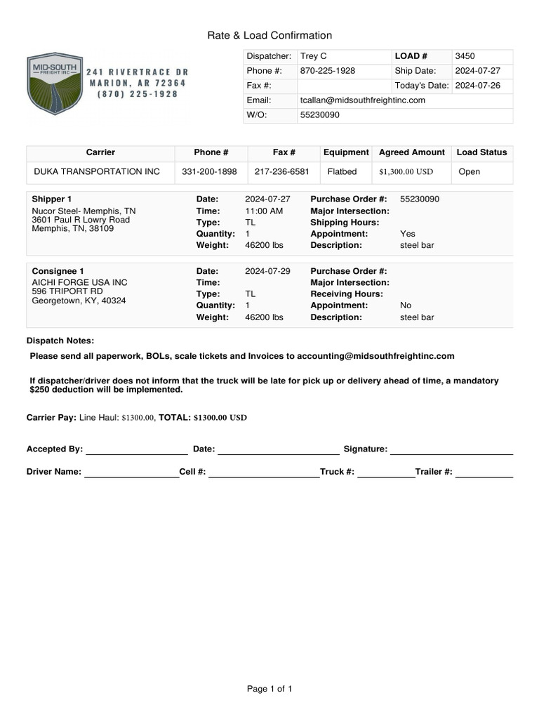 Load Confirmation 3450 | PDF