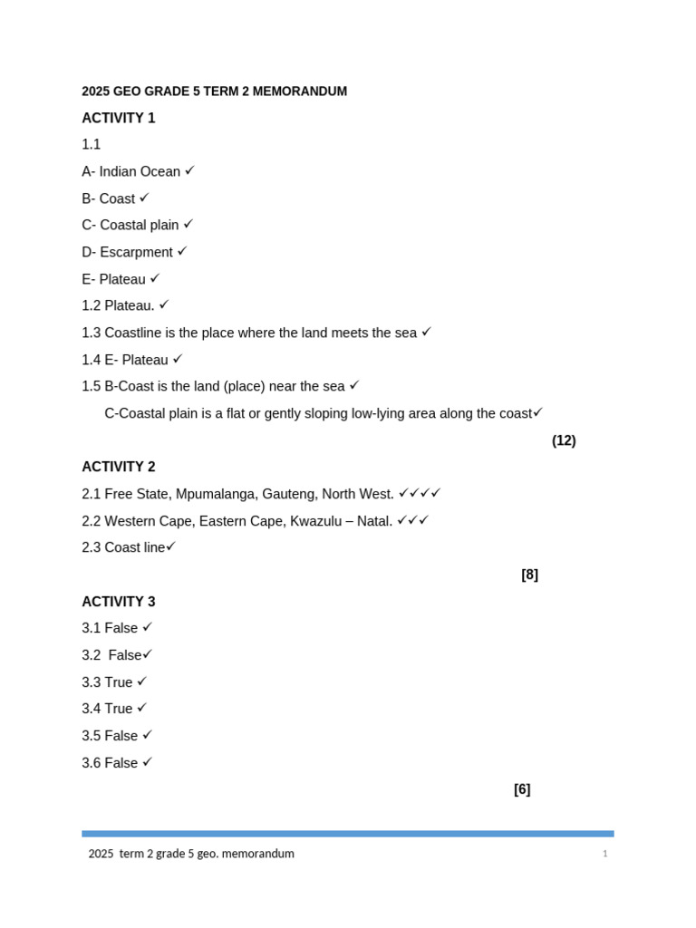 2025 Grade 5 Term 2 Geography Memo | PDF | Environmental Science ...