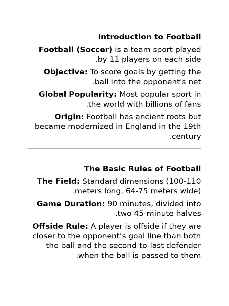 Introduction To Football | PDF | Association Football | Sports
