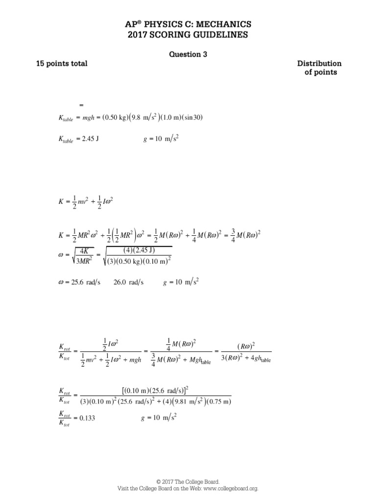 AP Physics C_ Mechanics Scoring Guidelines | PDF | Kinetic Energy | Mass
