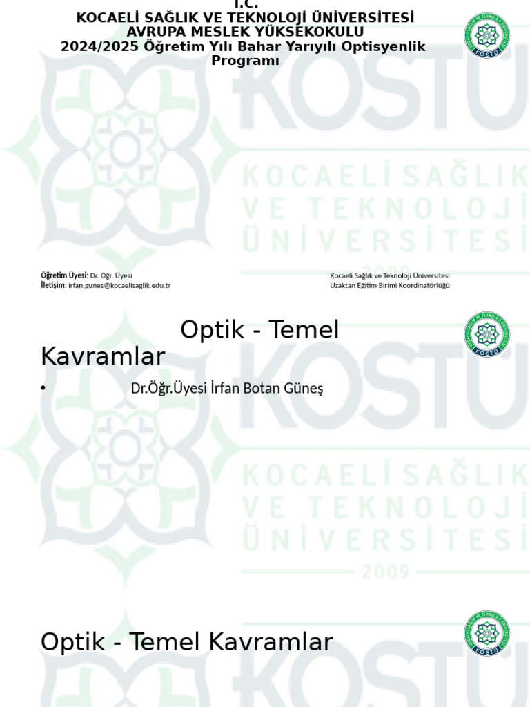 1 - Görme Optiği 1. Hafta - Vize | PDF