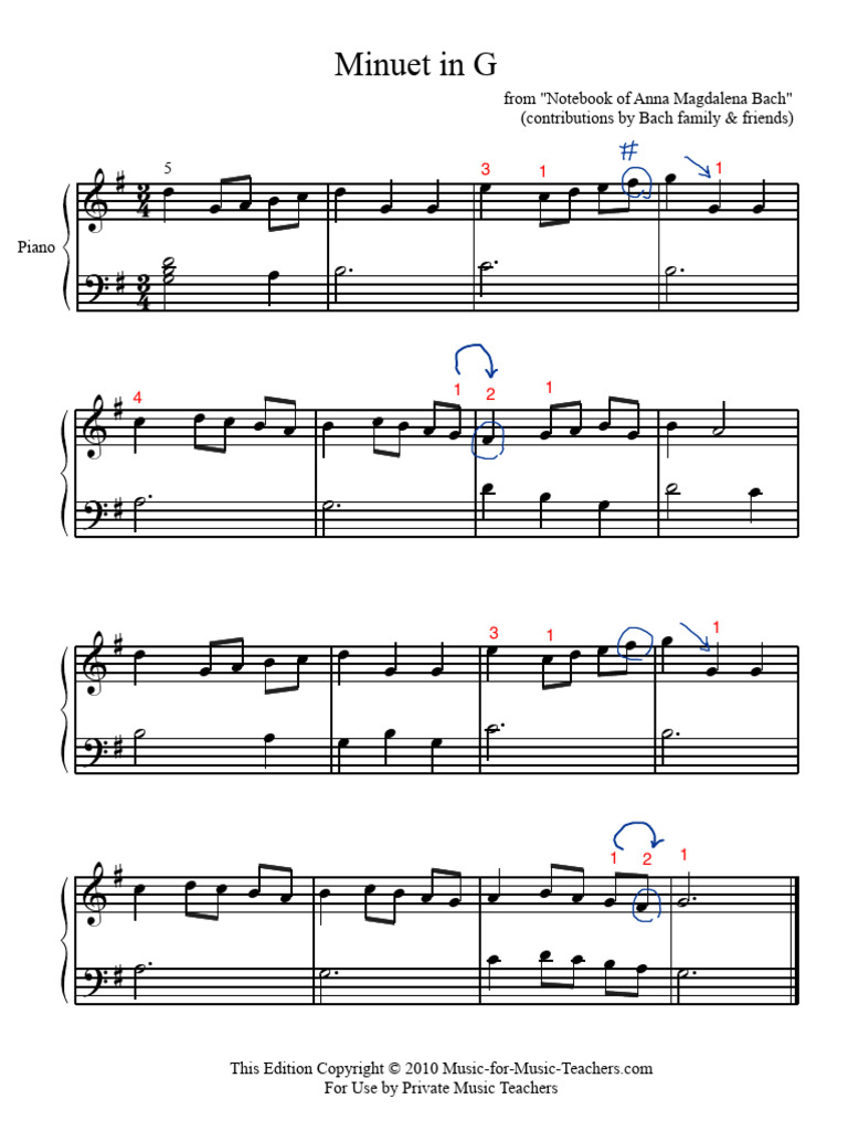Bach Minuet in G Short Easy Arrangement | PDF