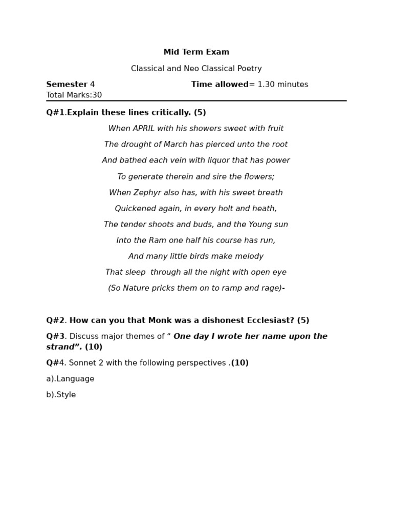 Poetry 4 Semester | PDF