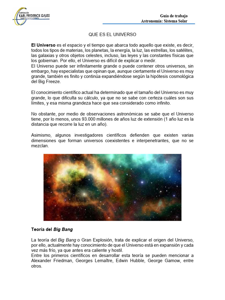 El Universo y El Sistema Solar Profe | PDF | Universo | Big Bang