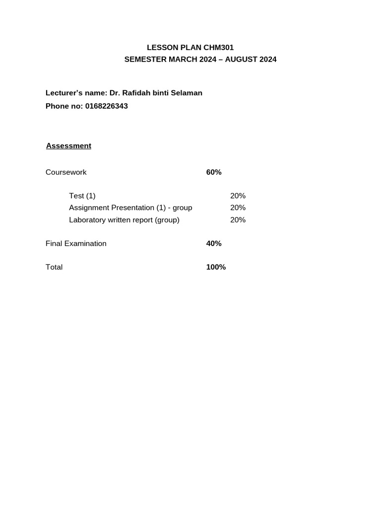 Chm301 - Lesson Plan - March 2024 | PDF | Carboxylic Acid | Amine