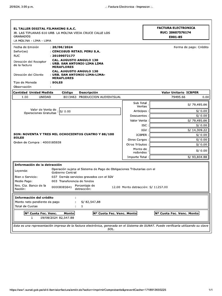 FT E001-85 Cencosud Retail Peru S.A. | PDF
