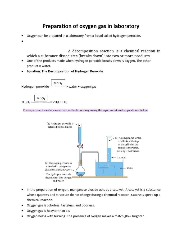 Laboratory Preparation of Oxygen Gas | PDF