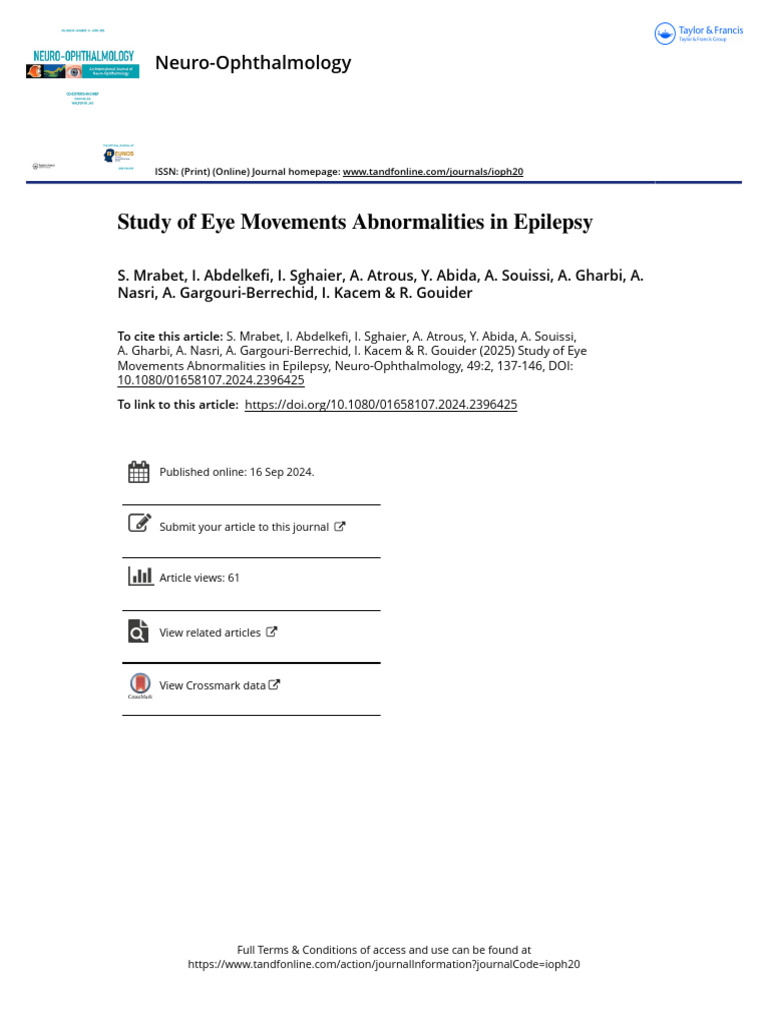 Study of Eye Movements Abnormalities in Epilep | PDF | Epilepsy ...
